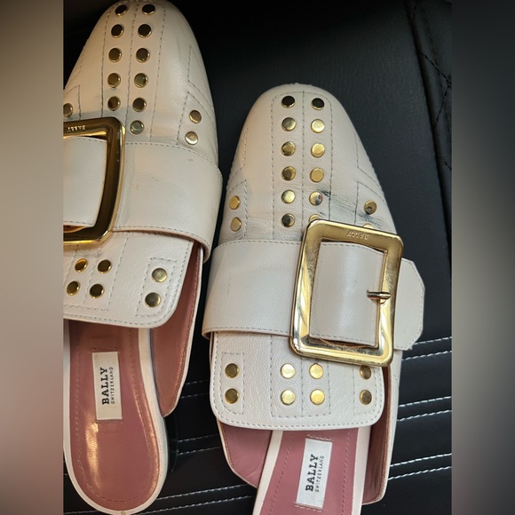 Bally | Shoes | Bally Womens Cream Flats With Gold Buckles | Poshmark